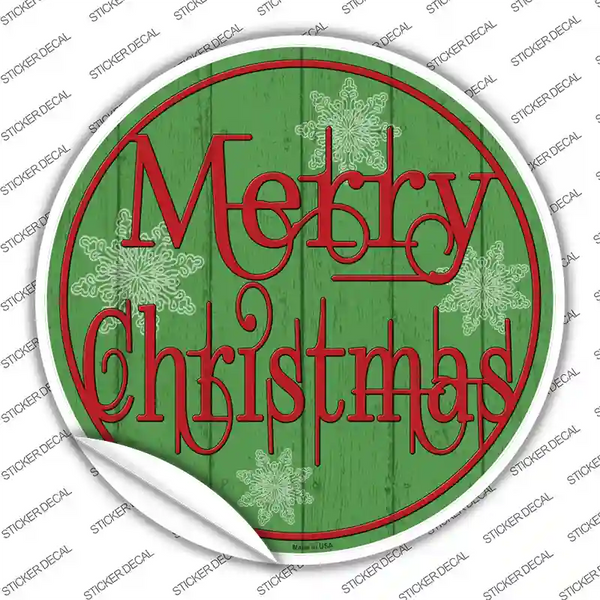Merry Christmas Green Wood Novelty Circle Sticker Decal. Circle shaped ...