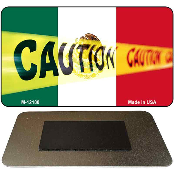 Caution Mexico Flag Novelty Metal Magnet M-12188. 3.5" x 2" high gloss ...