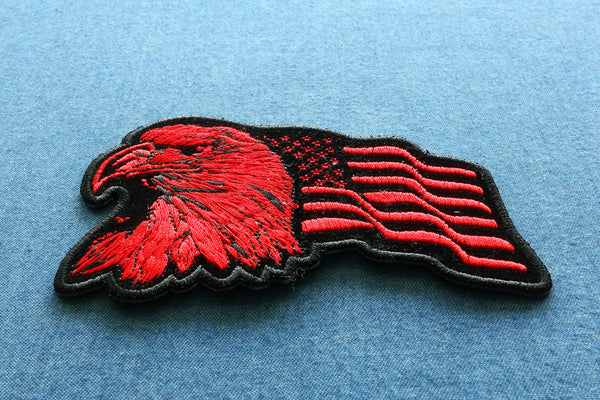 Eagle US Flag Facing Left Patriotic Iron on Patch In Red 4x2.5 inch ...