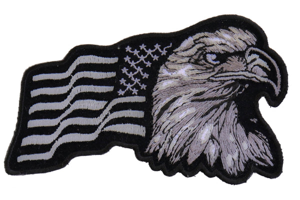 Silver Eagle US Flag Facing Right Patriotic Iron on Patch 4x2.5 inch ...