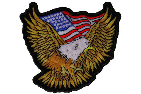 Gold Eagle Patriotic Iron on Patch With US Flag Small 3.5x3.5 inch This ...