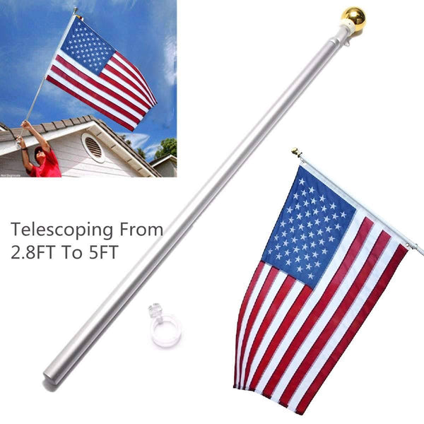 Aluminum 5FT Metal Adjustable Telescoping Flag Pole Portable Telescopic ...